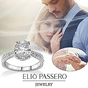 Elio Passero Engagement Rings,S925 Sterling Silver Solitaire 3CT CZ Engagement Rings Round/Oval/Pillow-shaped/Rectangular Promise Engagement Wedding Bands with Side Stones for Women Couple Rings Size4-10