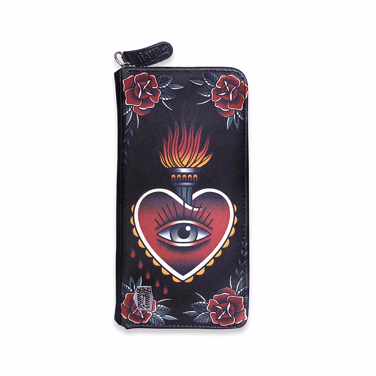 Liquorbrand Innervision Women's Zip Around Clutch Wallet Eye Heart Flower Rockabilly