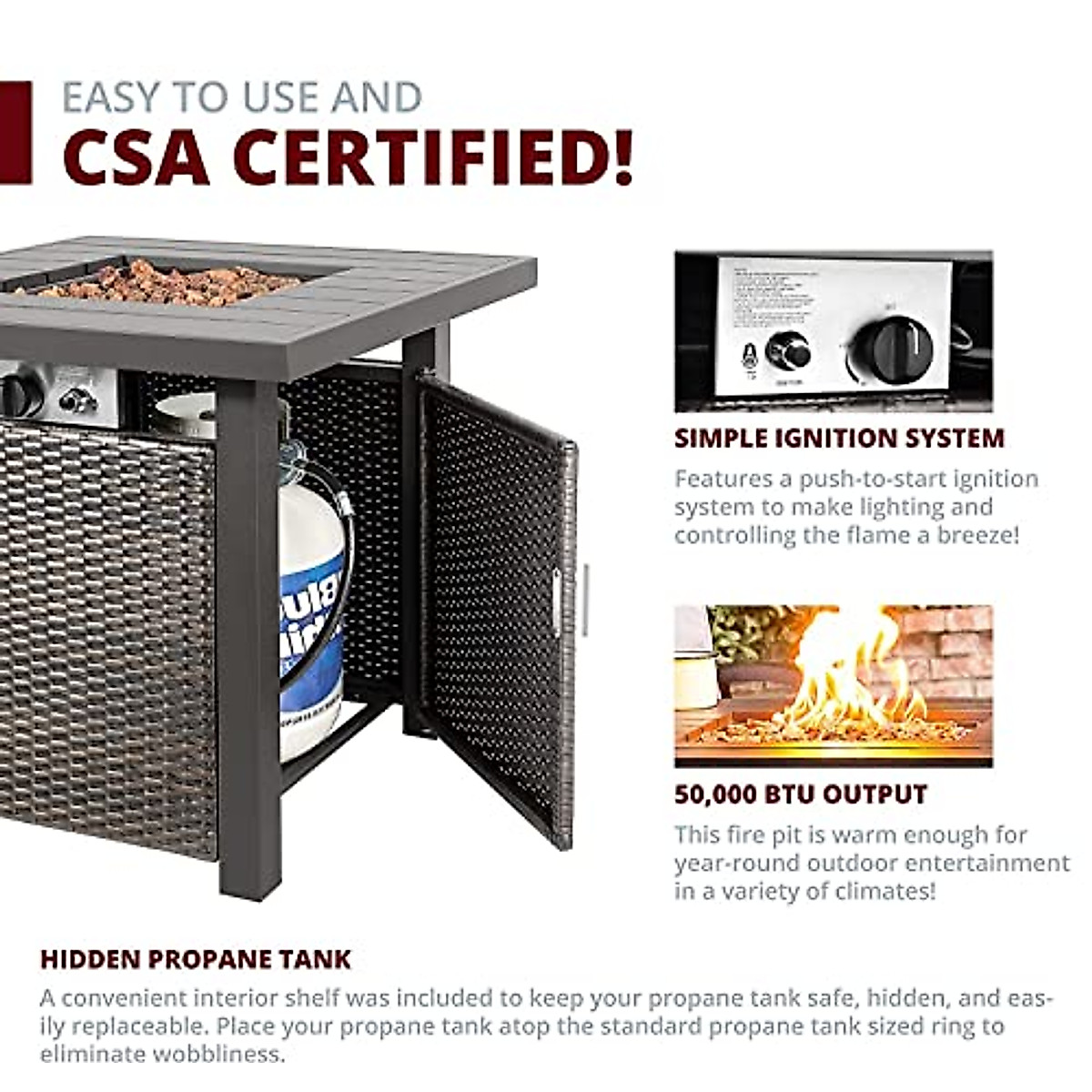 Lokingrise Fire Pit Table, 28 inch 50,000 BTU Outdoor Square Gas Fire Pit Table for Patio, Garden, Backyard（Grey） (28 Inch, Grey)