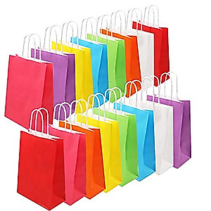 Tomnk 32pcs Party Favor Bags 8 Colors Goodie Bags Rainbow Paper Gift Bags Bulk with Handles for Birthday Party, Candy ,Small Gift and Bridal Shower
