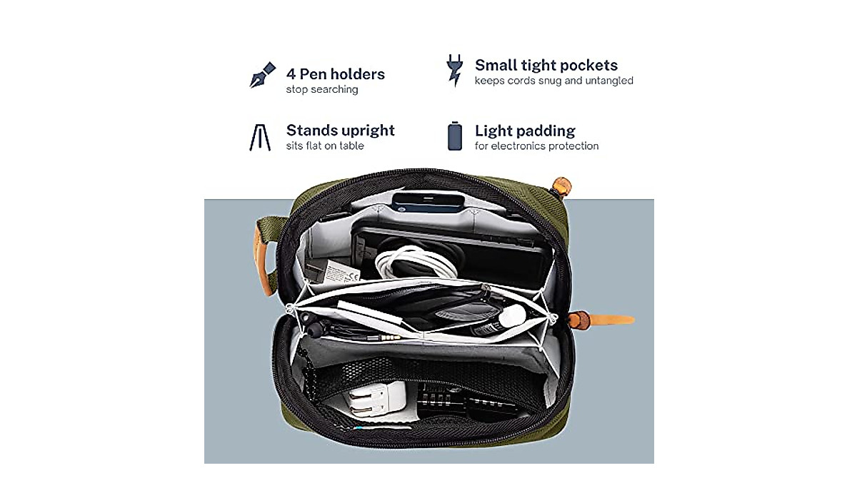 Travel Tech Bag Organizer | Small Electronic Pouch with Leather Accents