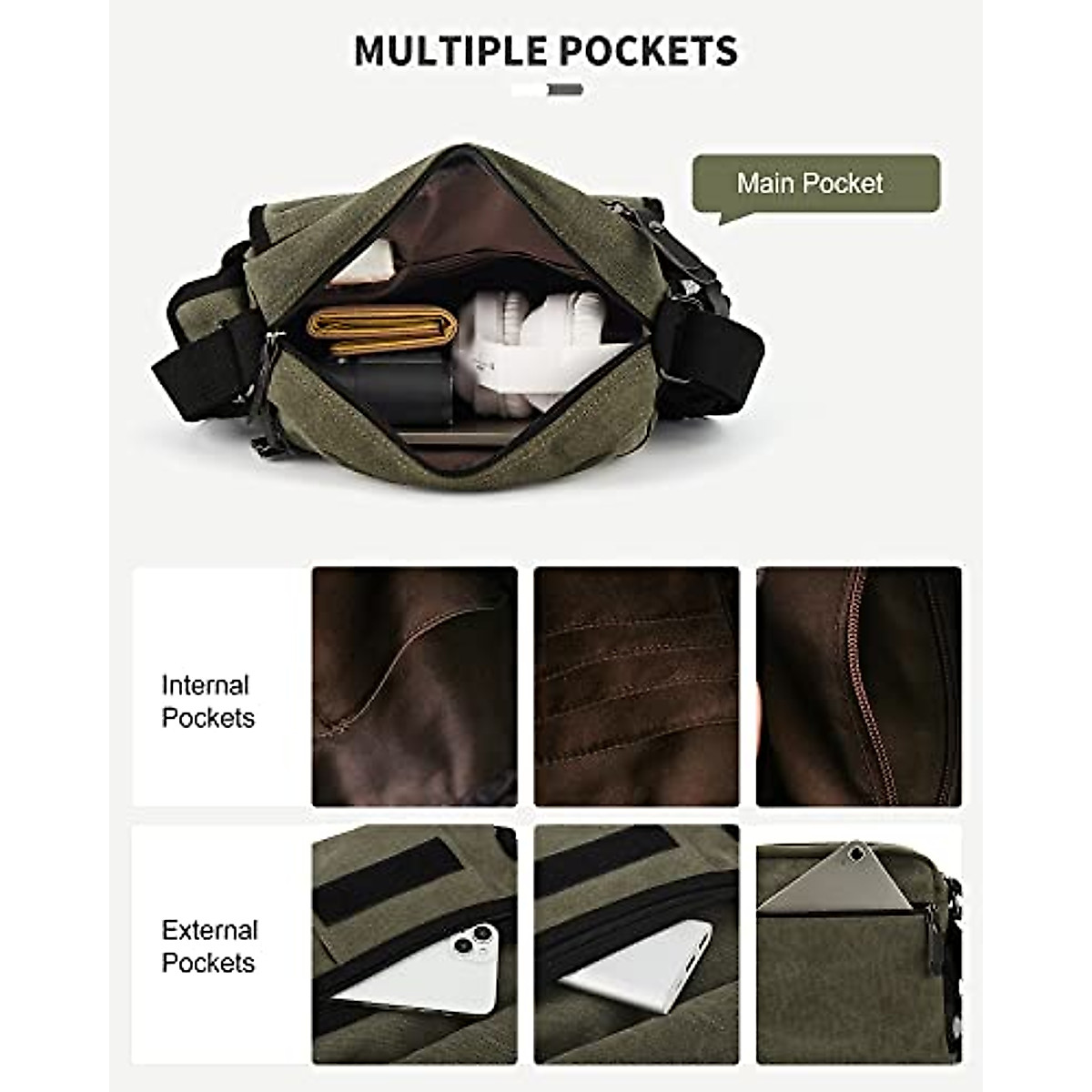 small Messenger Bag for Men,Crossbody Bag Aesthetic for women,Military Satchel,Unisex Classic Canvas Shoulder Bag,vintage bag,Green