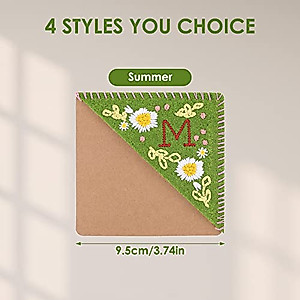 TIESOME Personalized Hand Embroidered Corner Bookmark, Hand Stitched Felt Corner Letter Bookmark Felt Triangle Bookmark Cute Flower Letter Embroidery Bookmarks for Book Lovers (M, Summer)