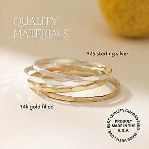 BENIQUE Simple Stacking Pinky Ring for Women, Very Thin Dainty, Hammered Textured Band, 14K Gold Filled or Solid 925 Sterling Silver Ring Set Size 4 5 6 7 8 9 (14K Gold Filled, 7)