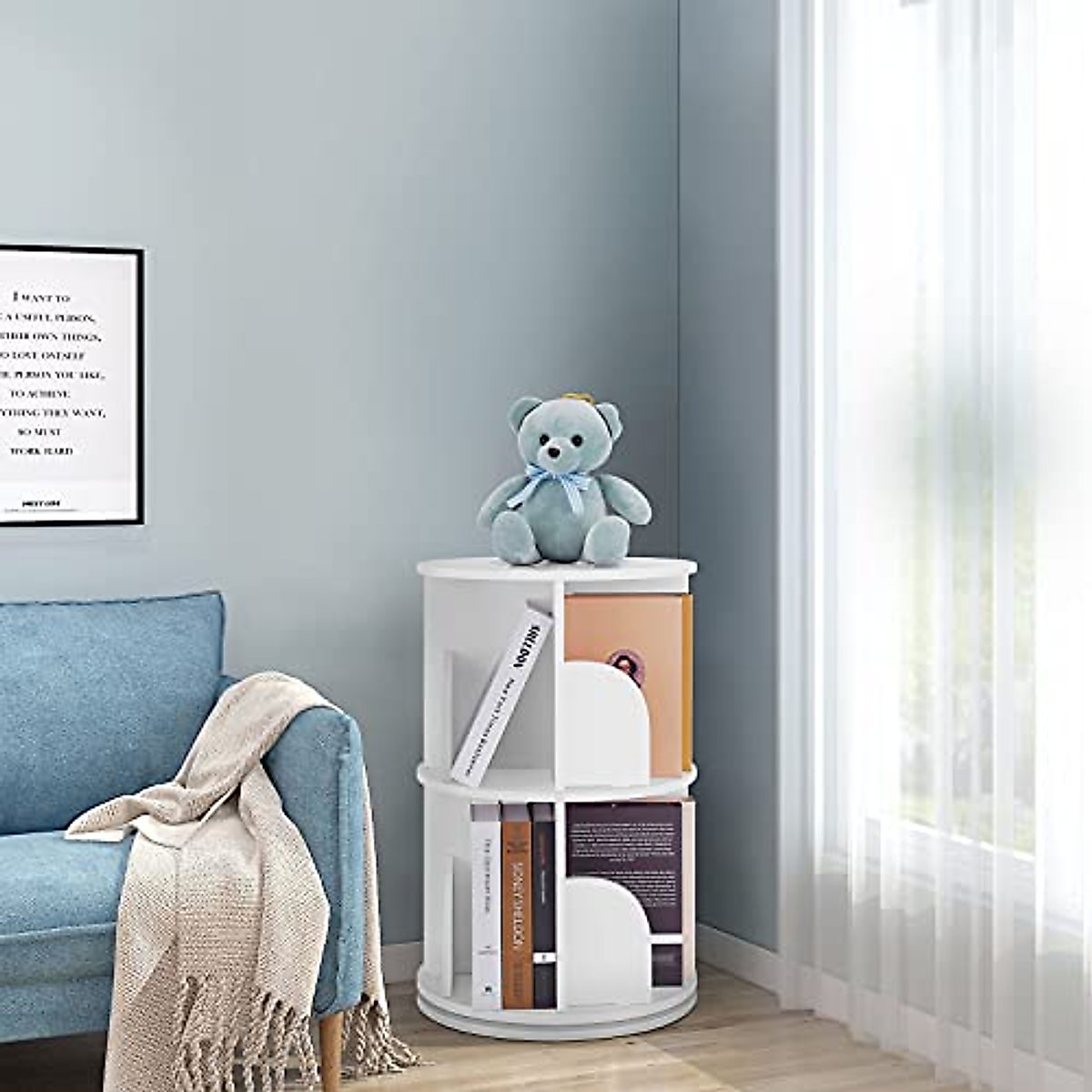 NAIYUFA Rotating Bookshelf 360 Display Floor Standing Bookcase Storage Rack for Kids&Adults Multi-Functional Bookshelf Organizer