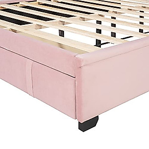EMKK Queen Bed Frame with Storage Drawers and Wingback Headboard, Upholstered Platform Bed with Velvet Design, Strong Wooden Slats Support, No Box Spring Needed