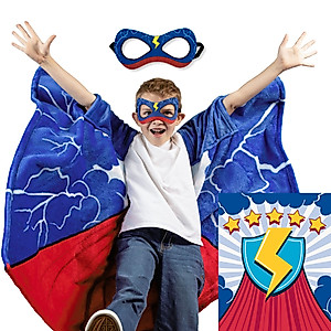 Super Blanky Kids Wearable Blanket - Lightning Bolt Blanket for Kids with Mask - Cozy Plush for Pretend Play, Bedtime, or Gifts - Perfect Birthday or Christmas Gift for Boys - Wearable Blanket Kids