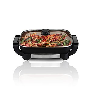 Ceramic Nonstick Electric Skillet with Lids - 12”x15” Removable Pan, Adjustable Temperature & Reversible Design, Nozaya