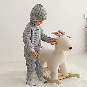 OLSCROM Baby Newborn Knitted Sweater Romper Longsleeve Outfit Cotton Jumpsuit with Warm Hat Set