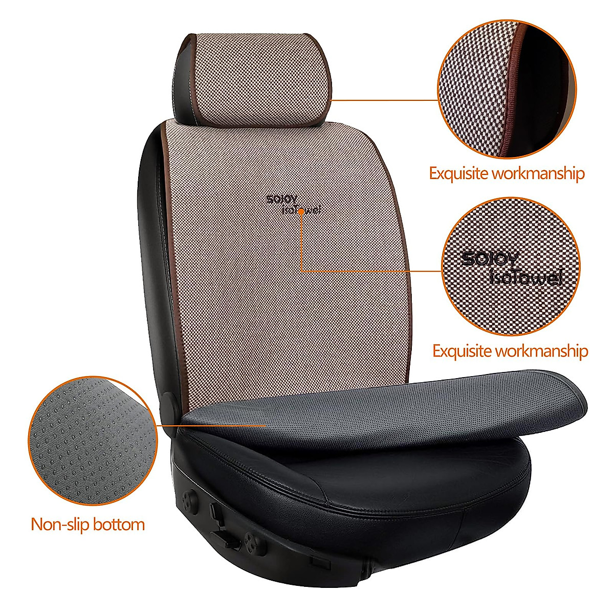 Sojoy Car Seat Covers Full Set Universal Fit Four Seasons Car Seat Towel Protector Easy to Use with Non-slip Bottom (Brown and Tan)
