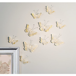 Inspired by Jewel Butterfly Wall Decorations Premium Quality Real Feather 3D Wall Decals Girls Bedroom | Stunning Gold Glitter Decor Stickers All Rooms & Nursery Sets | 10 Adhesive Pieces