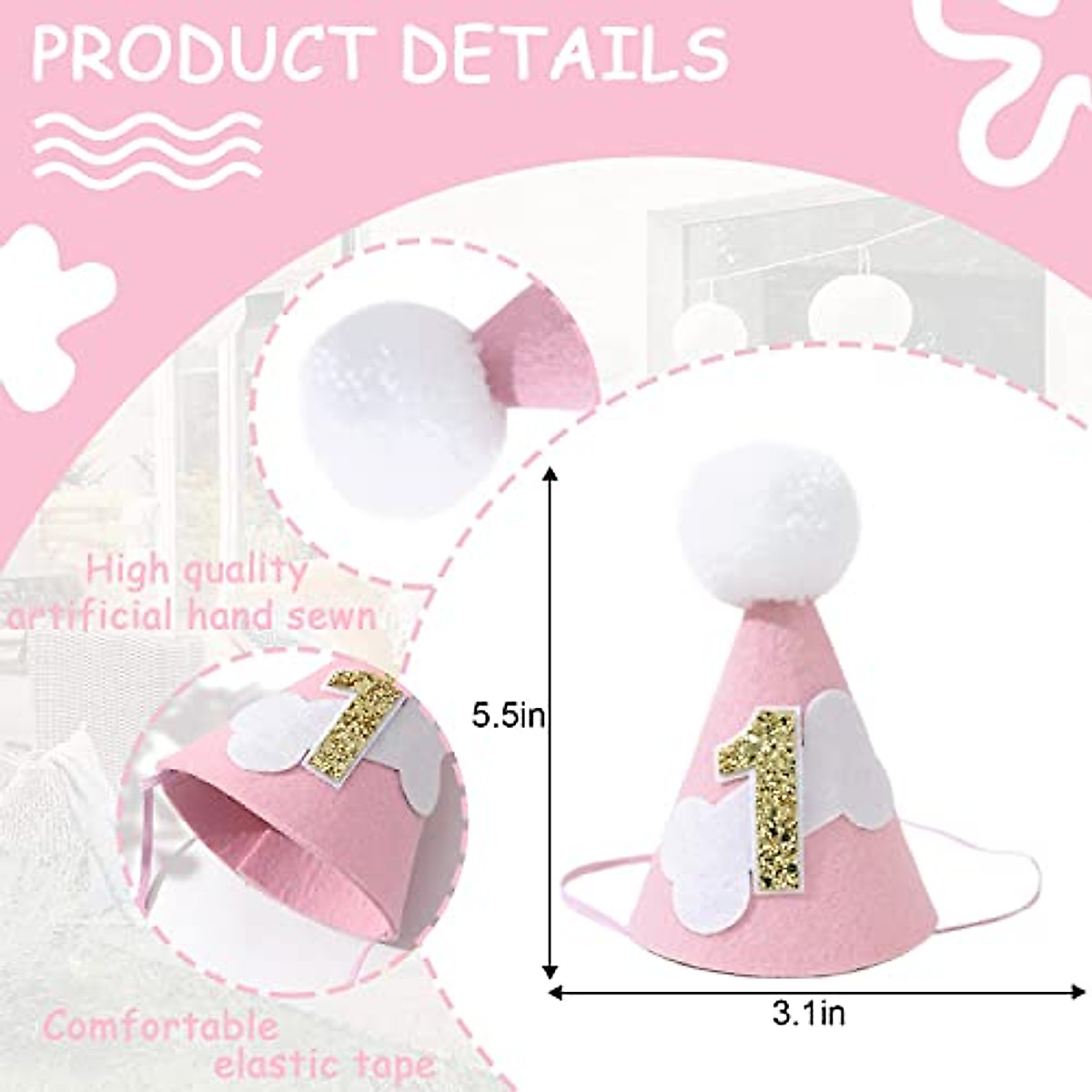 Dog Bone 1st Birthday Hat - Dog Birthday Party Decorations,1st Birthday Crown for Dogs, Dog Pet Birthday Hat Party Accessorise (Pink Dog Birthday HAT)