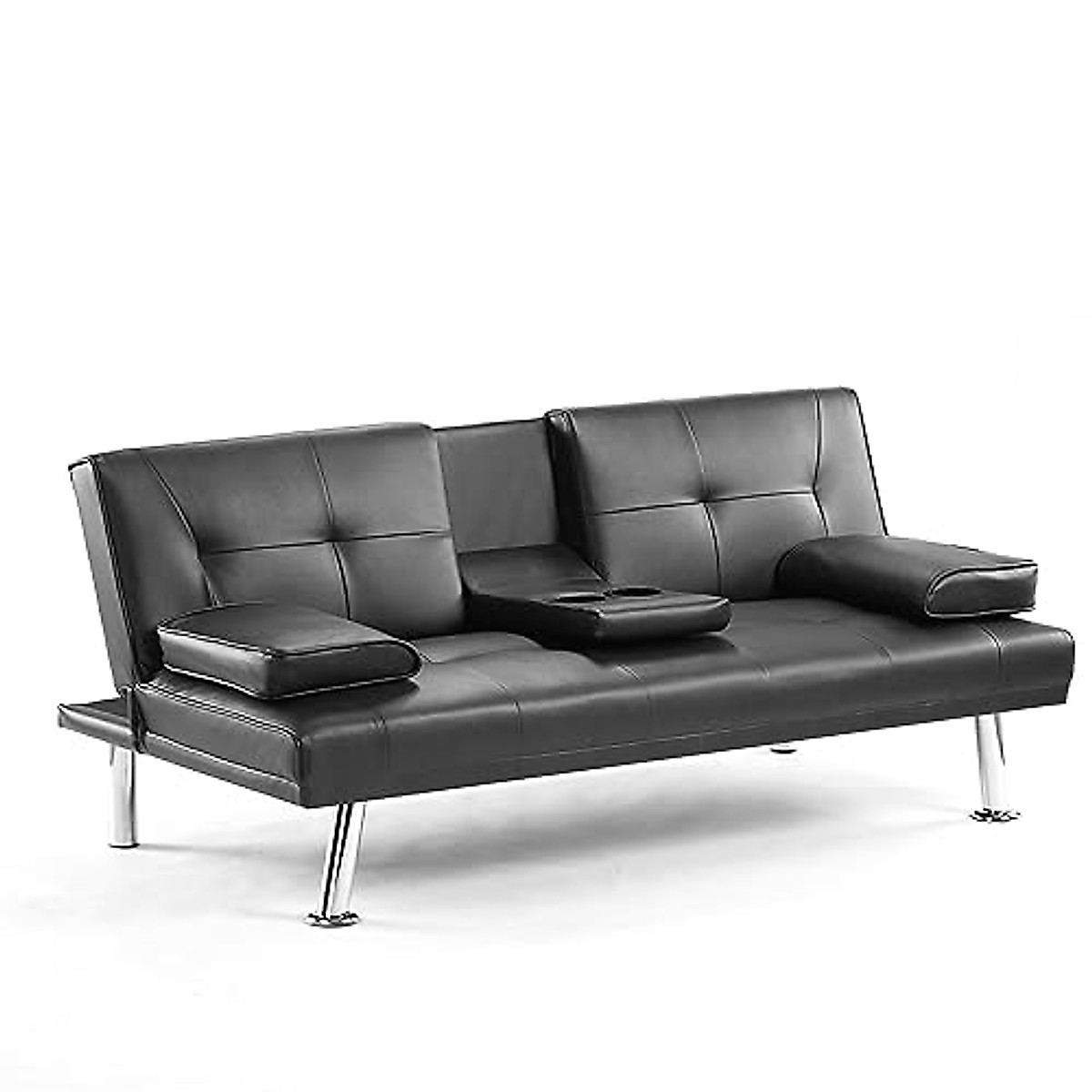 Convertible Sofa Bed Adjustable Couch Sleeper Modern Home Recliner Reversible Loveseat Folding Daybed Guest Bed for Living Room,PU,2 Cup Holders,3 Angles,Metal Legs,600lb Capacity