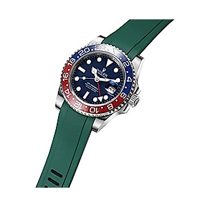 Crafter Blue RX01 Curved End Watch Band Rubber Strap Replacement for ROLEX SUBMARINER CERAMIC REF.116610, Green