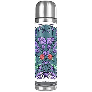 Stainless Steel Leather Vacuum Insulated Mug Plant Thermos Water Bottle for Hot and Cold Drinks Kids Adults 16 Oz