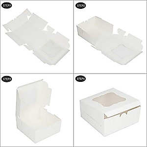 ST.LORIAN 30 Packs Bakery Cupcake Boxes with Window and Inserts 4 Holders,Twine and Stickers,6x6x3 Inch Food Grade Cookie Boxes for Muffins,Small Cakes,Cupcakes(30 Pack, White)