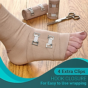 Elastic Compression Bandage Wrap - Premium Quality (Set of 4) w/ Hooks, Athletic Sport Support Tape Rolls for Ankle, Wrist, Arm, Leg Sprains First Aid Bandages Measure (2)- 4" x 5 Ft (2)- 3" x 5 Ft