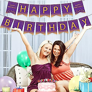 Birthday Decorations for Women Purple, Happy Birthday Banner Purple, Purple and Gold Party Decorations for Purple Birthday Backdrop…