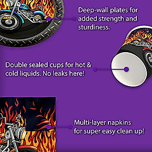 Motorcycle Biker Birthday Party Supplies Set Plates Napkins Cups Tableware Kit for 16
