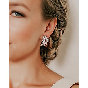 SWEETV Bridal Wedding Earrings for Brides Bridesmaid, Marquise Cubic Zirconia Rhinestone Cluster Earrings for Women, Prom, Silver