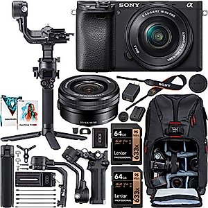 Sony a6400 Mirrorless Camera + 16-50mm f/3.5-5.6 Lens ILCE-6400LB 4K APS-C Filmmaker's Kit with DJI RSC 2 Gimbal 3-Axis Handheld Stabilizer Bundle + Deco Photo Backpack + Software