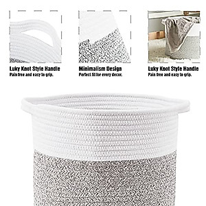 Woven Laundry Basket Storage Bin: Extra Large 22"x22"x14" Decorative Rope Basket with Handle for Baby Blankets Toys as Clothes Hamper-Toy Organizer-Room Organization | White & Gray XXXL