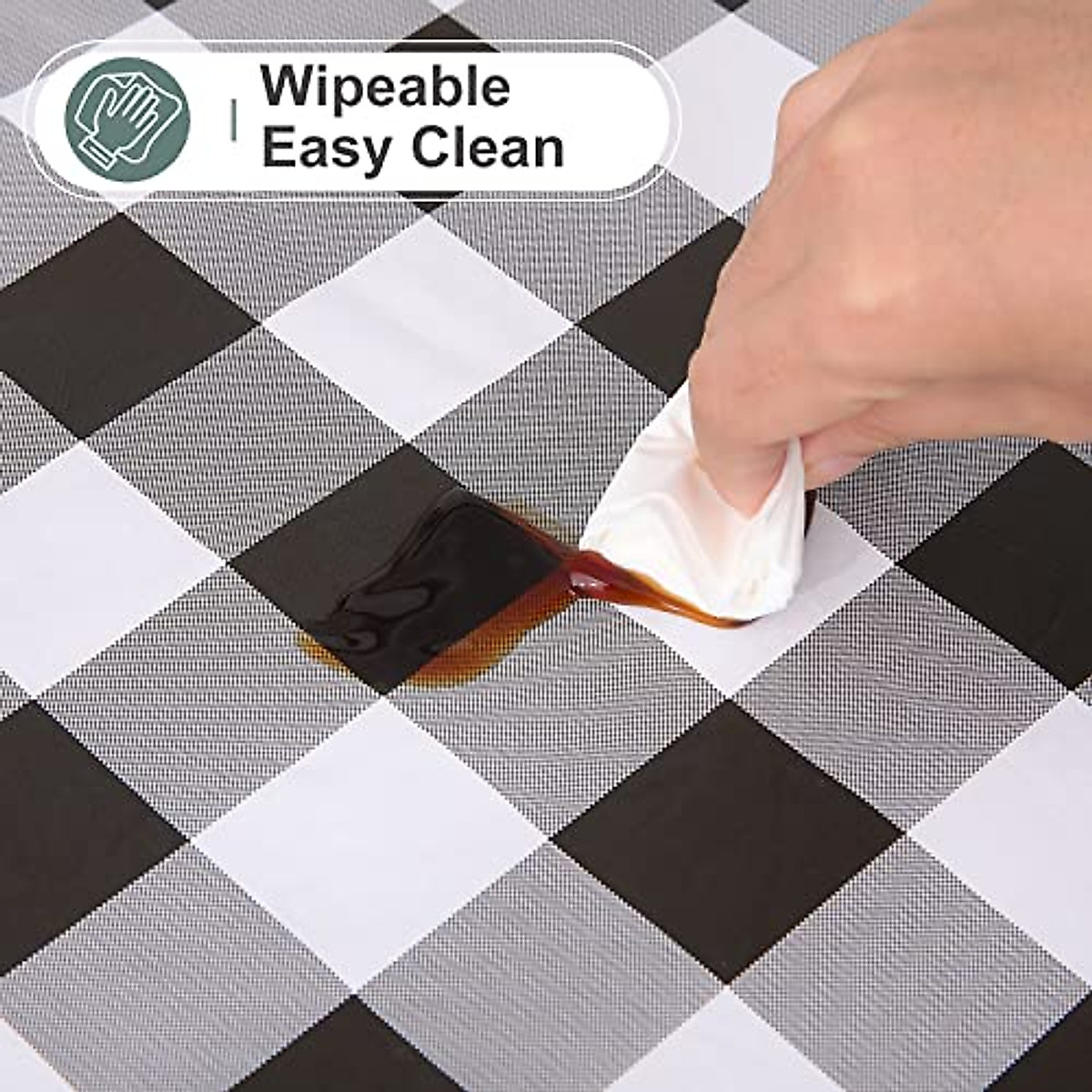 misaya Rectangle Waterproof Vinyl Table Cloth, Buffalo Flannel Backed Tablecloth, Wipeable Plastic Table Cover for Dinner, Kitchen, Outdoor, (60" x 84", Black and White)