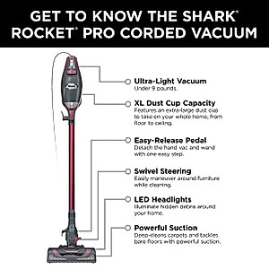 Shark HV370 Rocket Pro Corded Stick Vacuum, Comet Red