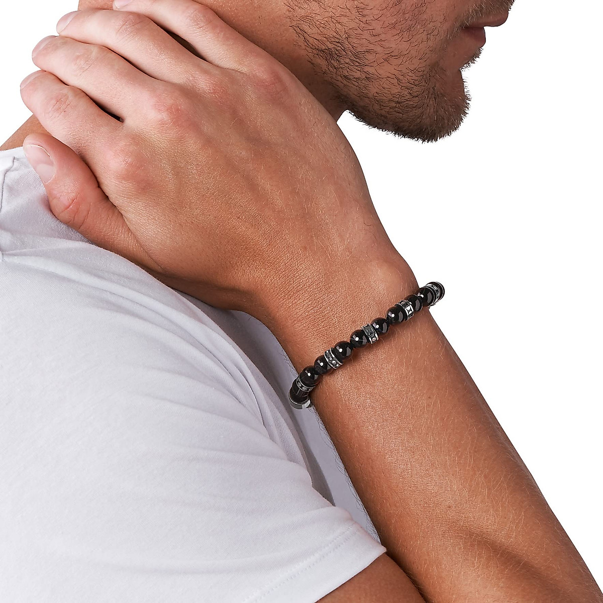 Diesel All-Gender Stainless Steel and Beaded Bracelet, Color: Black (Model: DX1163040)