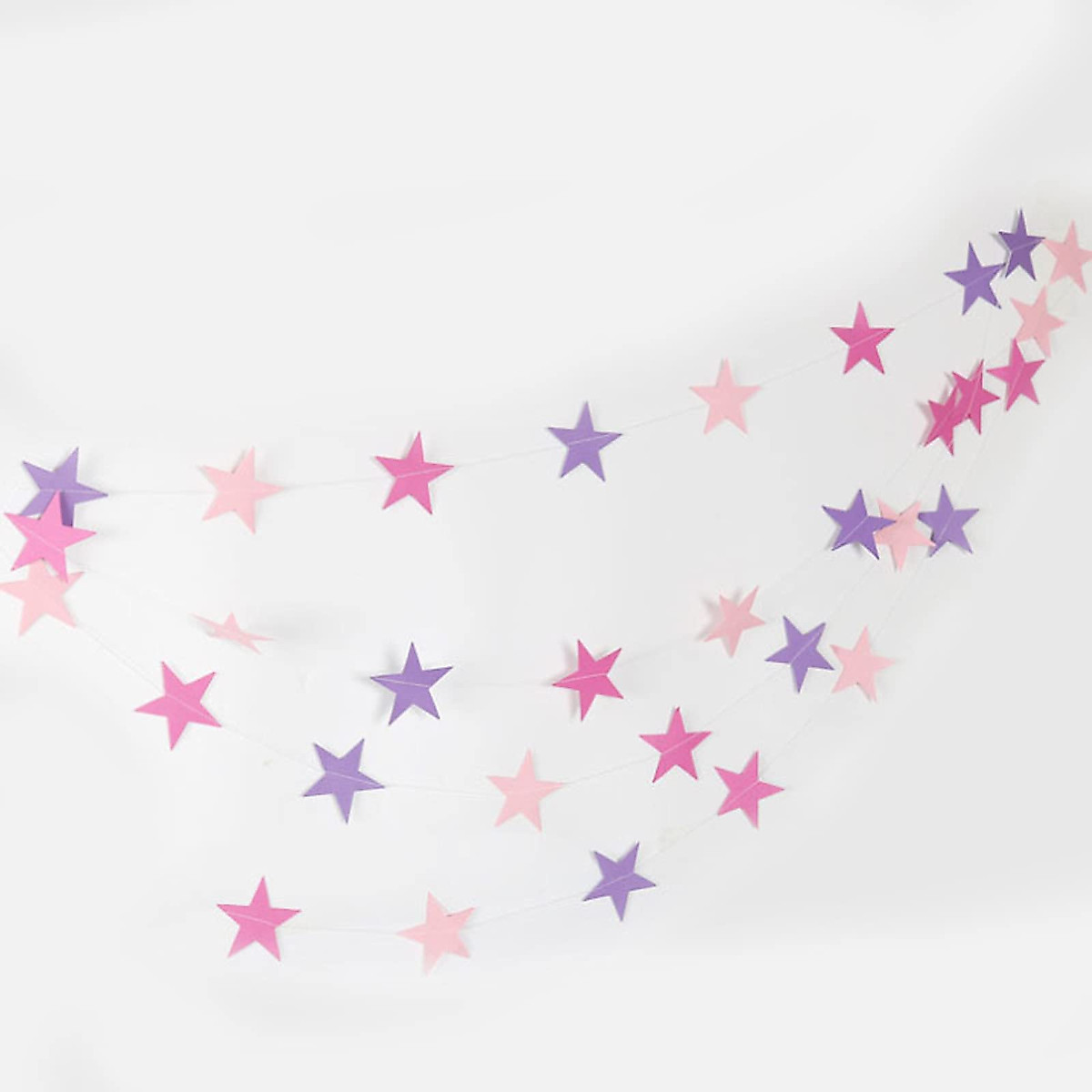 MY MIRONEY Star Bunting Garland Pink & Purple Twinkle Star Hanging Garland Birthday Party Decorations Glitter Stars Paper Party Banner,2.56" Width,13 ft