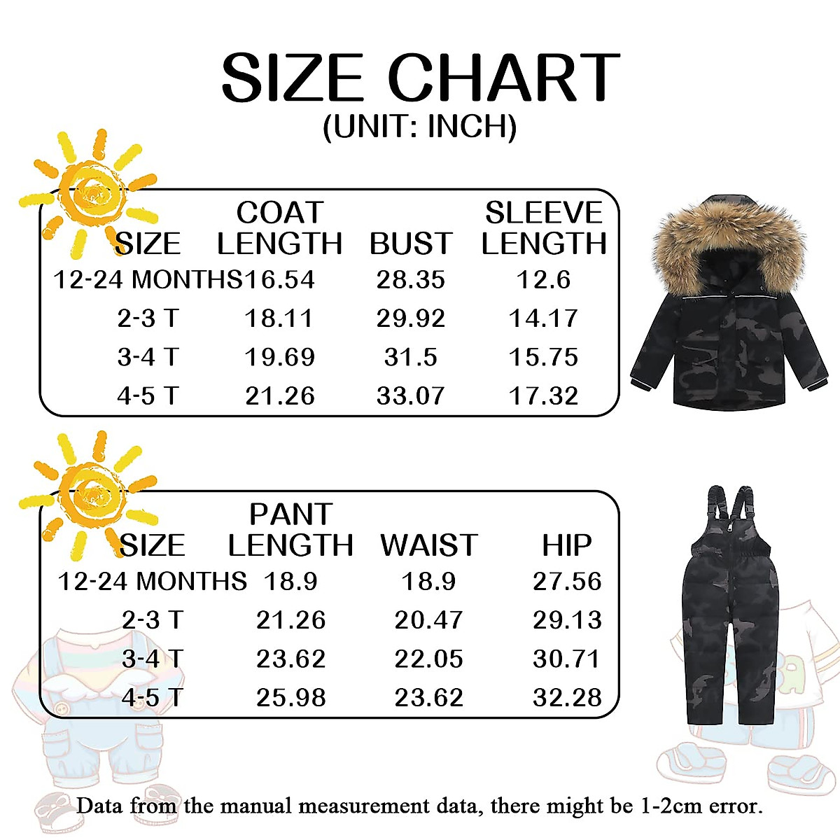 Fumdonnie Boys Snow Pant And Jacket Bib Toddler Snowsuit Winter Baby Clothes 2t Warm Coat