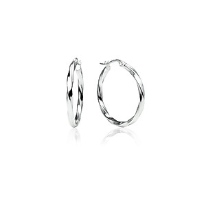 Sterling Silver Hoop Earrings, Twisted Round Design, High Polish Finish with Click-Top Closure, Tarnish and Nickel Free, 25mm Diameter