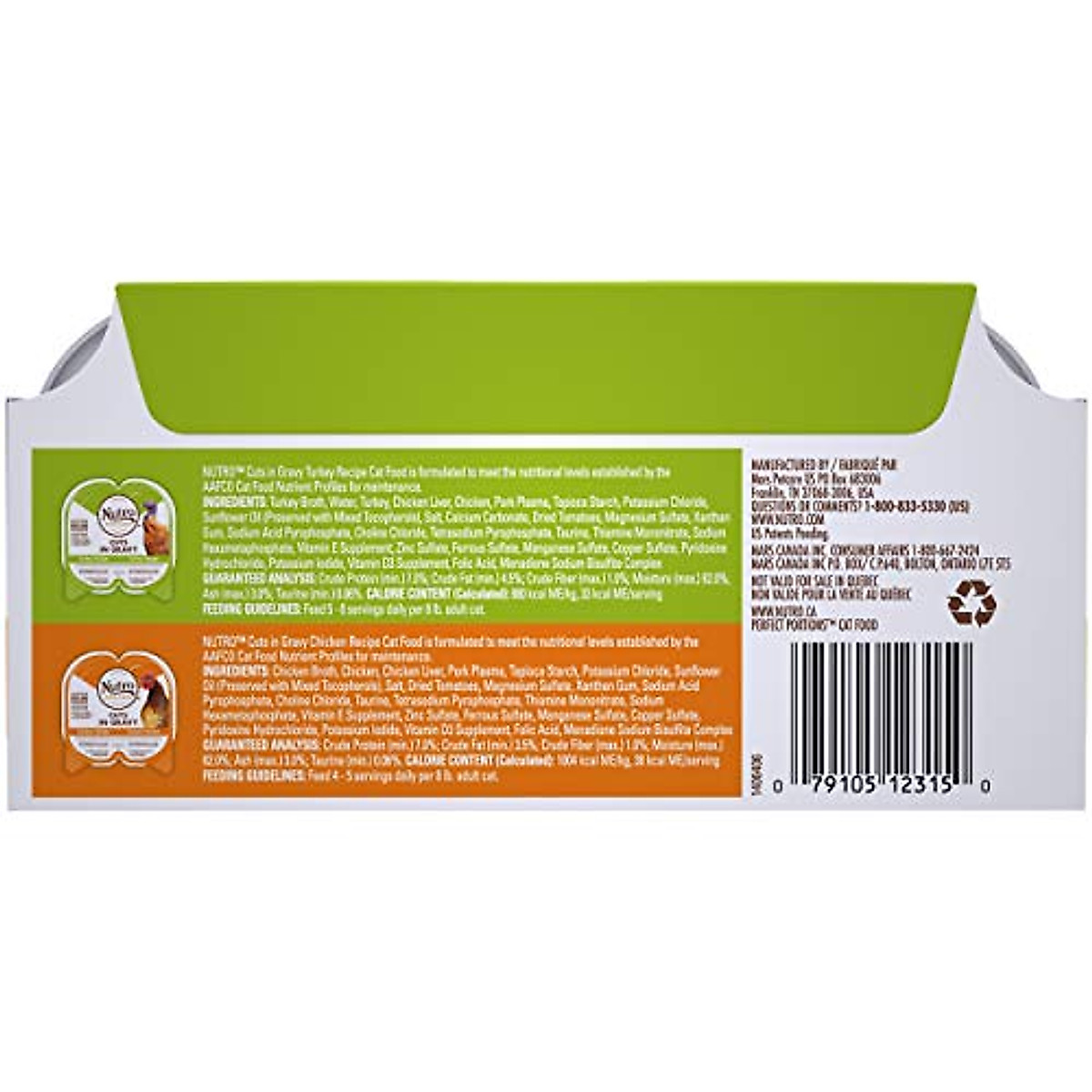 NUTRO Grain Free* Natural Wet Cat Food Cuts in Gravy Turkey Recipe and Chicken Recipe Variety Pack, PERFECT PORTIONS Twin-Pack Trays- 1.32 Ounce (Pack of 24)