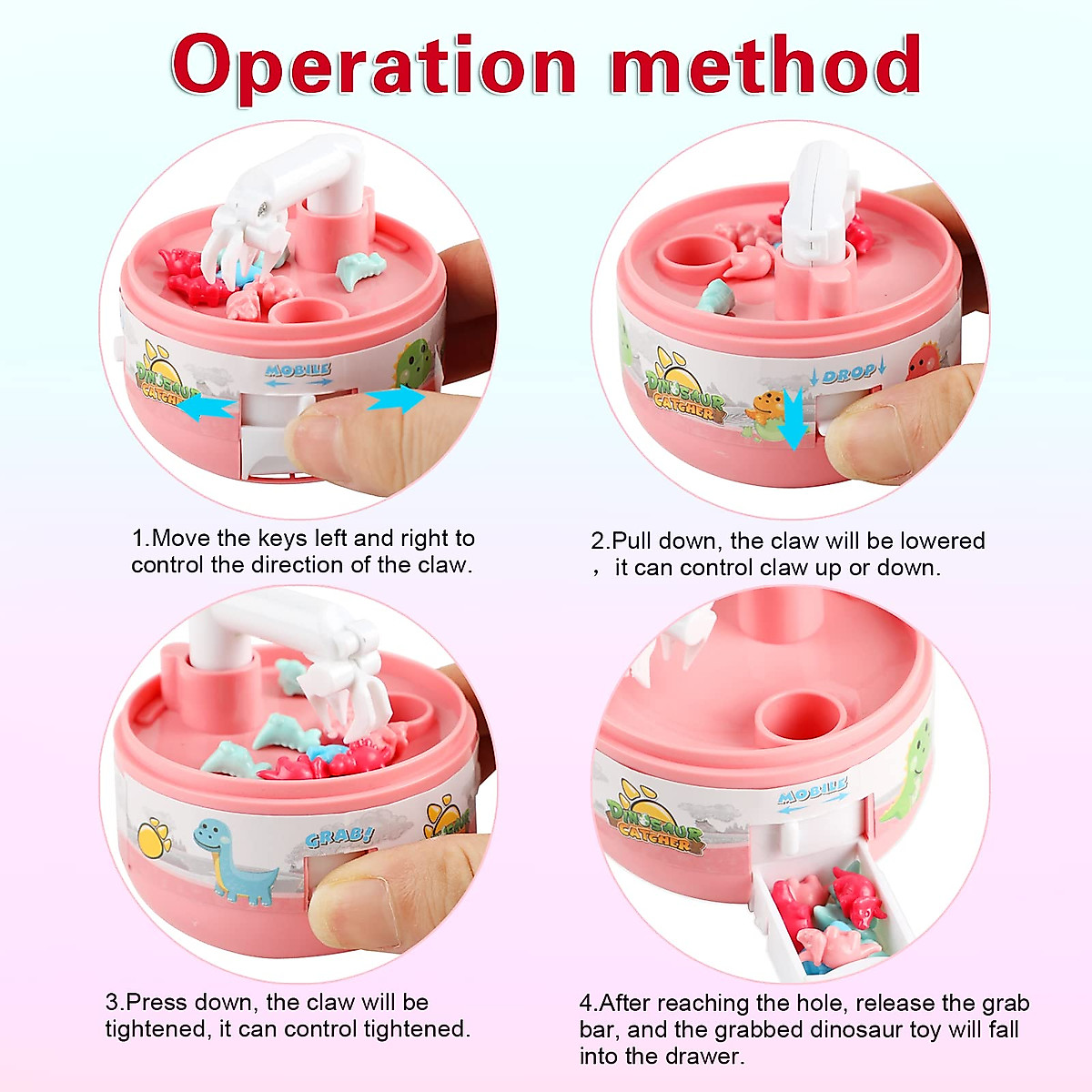 6 pcs Mini Claw Machine, Tiny Dinosaur Toy Claw Machine for Kids Miniature Hand Claw Machine Set with 48 pcs Mini Dinosaur Toys Small Arcade Game Birthday Gift Pinata Party Favors for Boy Girl 8-12