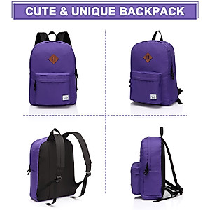 VASCHY Lightweight Backpack for School, Classic Basic Water Resistant Casual Daypack for Travel with Bottle Side Pockets (Purple)