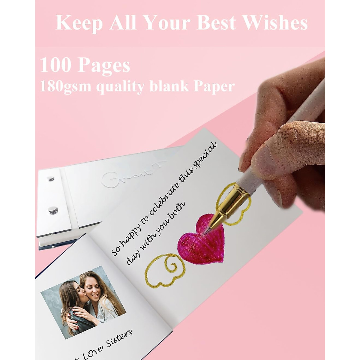 COKEENA Silver Wedding Guest Book with Acrylic Cover |10x7 inches| 50 Sheets Blank Paper (100 Pages), Modern Guest Book for Wedding Reception,Party or Events (Silver)