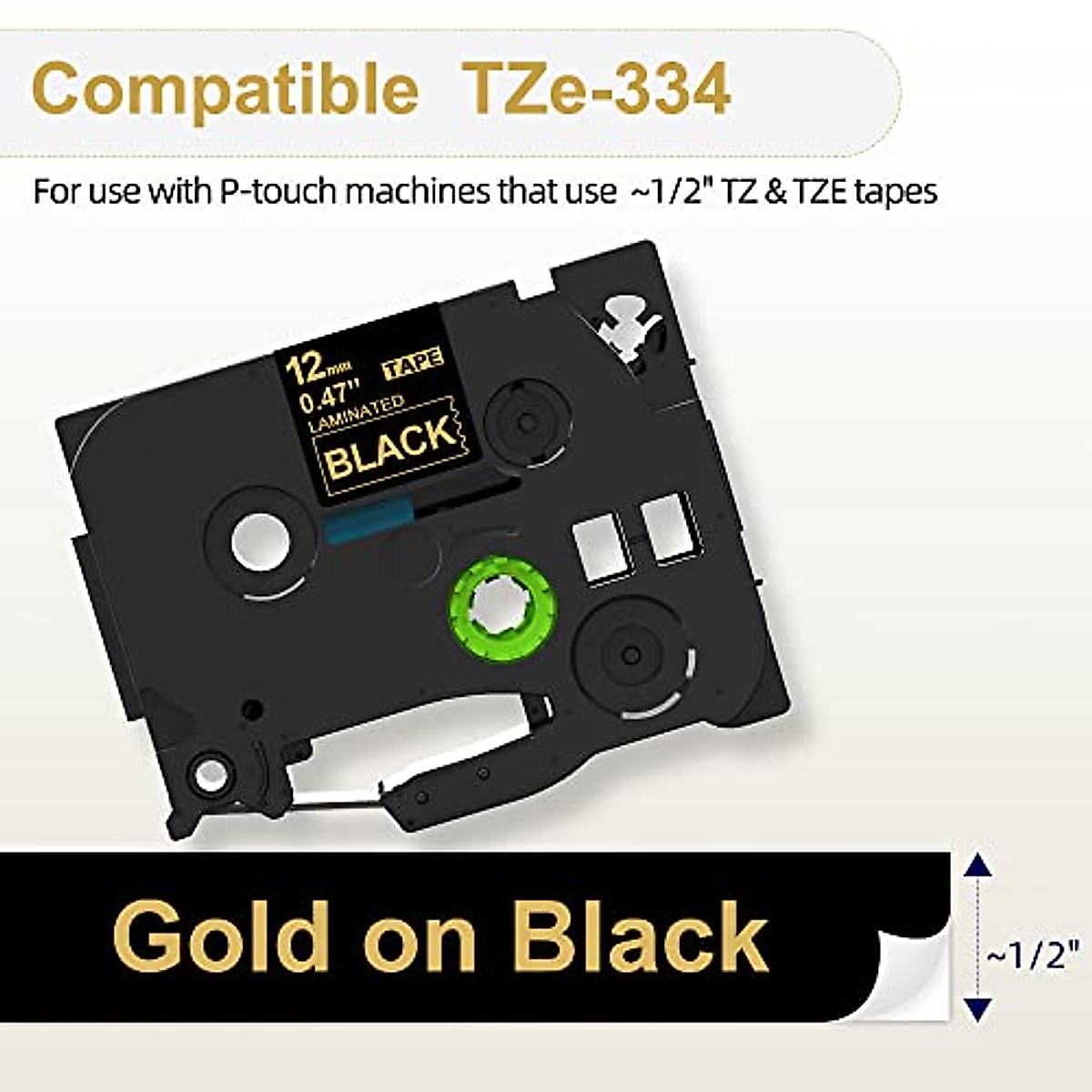 4X Unistar Compatible Brother Label Maker Gold on Black Label Tape Replacement for Brother Ptouch TZe Gold Tape TZe-334 TZ-334 Laminated 12mm 0.47 Inch Tape for Label Maker D210 H100 D400AD D600