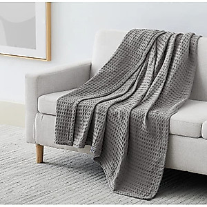 Filament Alley 100% Cotton Waffle Weave Bed Blanket Charcoal Grey Full Queen 90x90 Inch Breathable Lightweight Comforter Throw Blanket Travel Throw Blanket Couch Bed Sofa