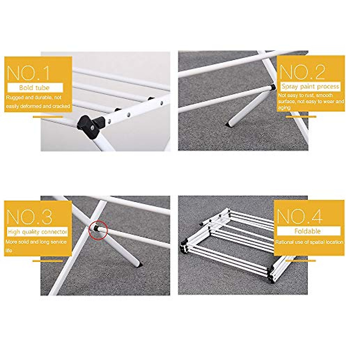 FKUO Household Indoor Folding Clothes Drying Rack, Dry Laundry and Hang Clothes,Towel Rack for Storage (White)