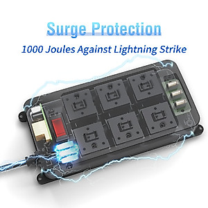 Outdoor Power Strip Weatherproof, 6 Outlets Waterproof Surge Protector with 3 USB Ports, 6 FT Extension Cord, Shockproof Overload Protection, Wall Mountable for Home Office Patio Porch (Black)