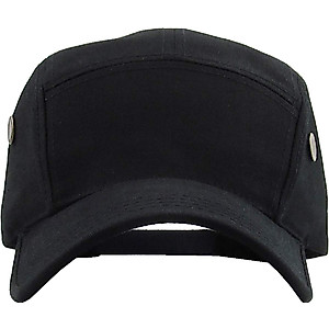 KBK-1455 BLK Five Panel Solid Color Unisex Adjustable Army Military Cadet Cap