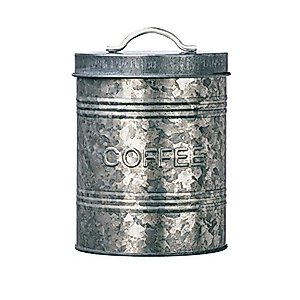Amici Home Rustic Kitchen Coffee Metal Canister | Galvanized Metal Storage Container with Handle | 76 Ounce Capacity | Coffee Canister with Lid for Kitchen Countertop
