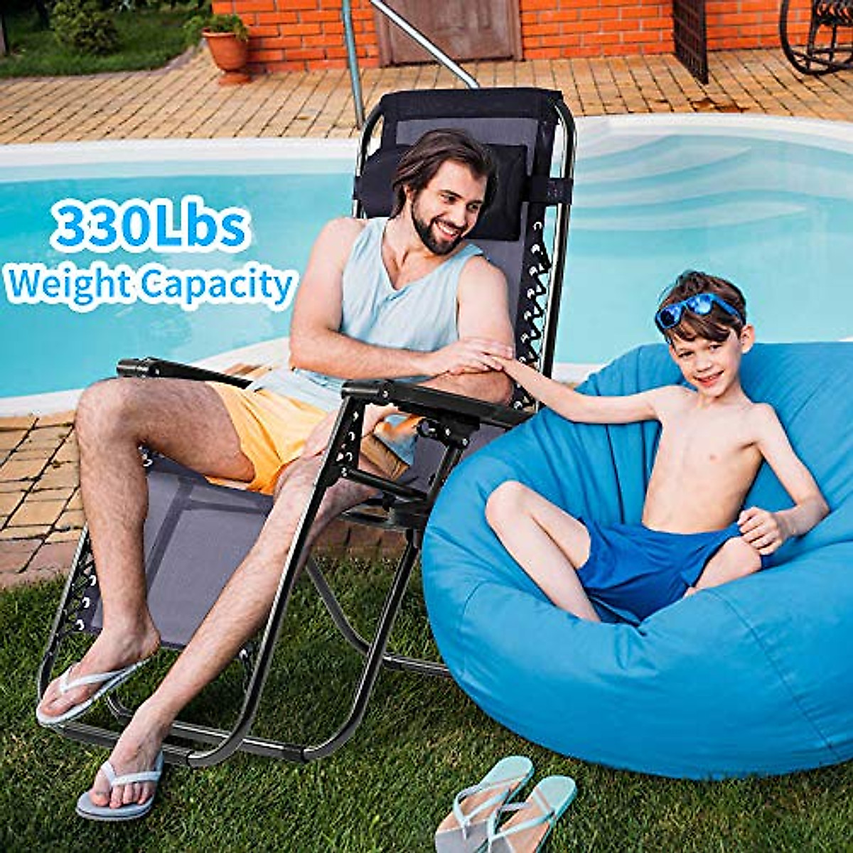 Zero Gravity Chair, Outdoor Folding Adjustable Lounge Chair Chaise 250Lbs Weight Capacity Recliner with Cup Holder Tray and Pillows for Patio, Pool, Beach, Lawn, Deck, Yard - Set of 2 - Blue