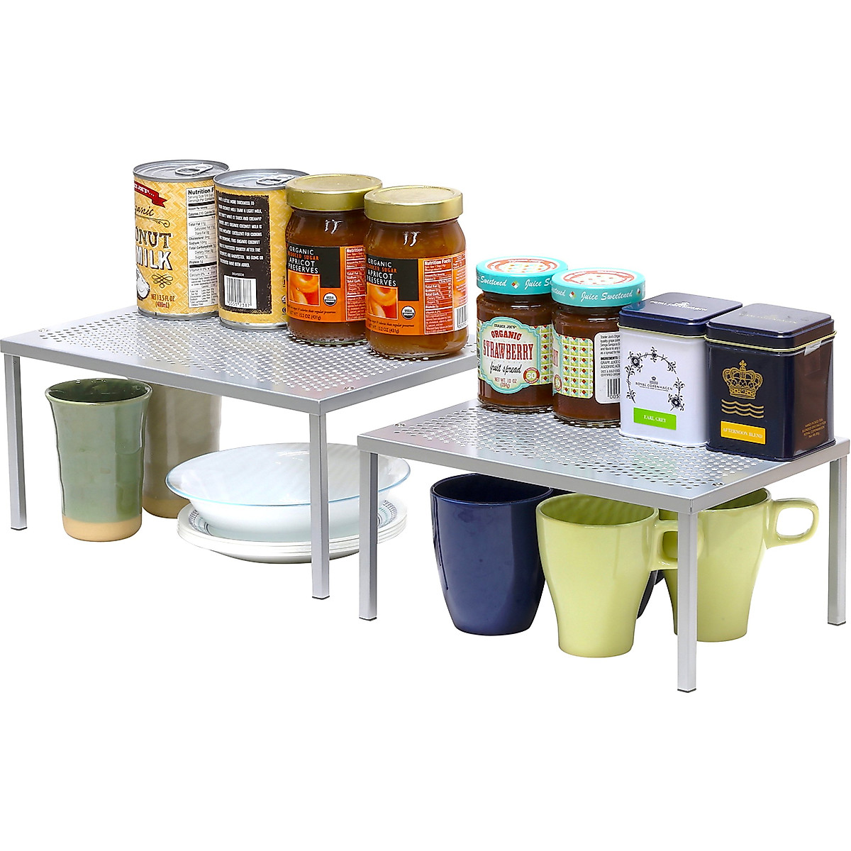 Simple Houseware Expandable Stackable Kitchen Cabinet and Counter Shelf Organizer, Silver