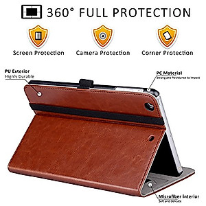 Ztotop iPad Mini 1/2/3 Case, Premium Leather Folio Stand Protective Case Smart Cover with Multi-Angle Viewing, Pocket, Functional Elastic Strap for Apple iPad Mini 3/ Mini 2/ Mini 1 - Brown
