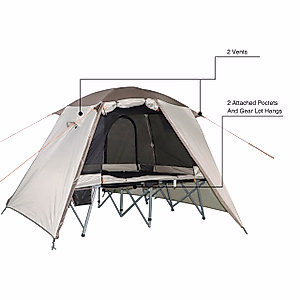 Timber Ridge 2 Person Quick Setup Full Fly Cot Tent, Tan, 80"X50"X47" (WF-7447)