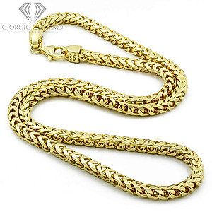 Giorgio Bergamo 925 Italian Sterling Silver 5mm Solid Franco Chain, Yellow Gold Plated Square Box Link Necklace, (30)