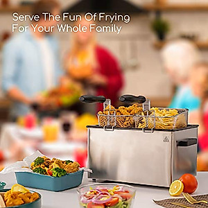 Deep Fryer with Adjustable Temperature Knobs & Timer, Electric Deep Fryer with Stainless-Steel Triple Basket, 4 Liter Capacity Cool-Touch Oil Fryer 1800W M Minca