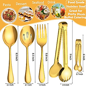 IAXSEE 10 PCS Stainless Steel Serving Utensils, Large Serving Spoons Slotted Spoons, Serving Forks, Serving Tongs, Ice Suger Tongs, Metal Utensils Set Great for Buffet Catering Banquet Party (Gold)