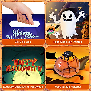 50 Pcs Halloween Goodie Bags with Handles - Happy Halloween Treat Bags, Trick or Treat Gift Bag Bulk, Plastic Halloween Tote Candy Goody Favor Bags for Kids Halloween Party Decorations Favors Supplies